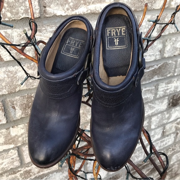 Frye | Shoes | Frye Navy Leather Harness Slides On Clogs | Poshmark